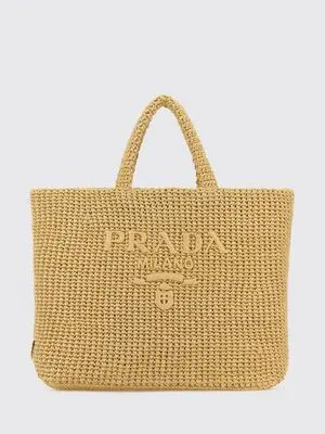 Prada Crochet Raffia Bag With Logo