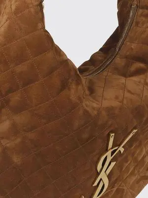 Saint Laurent Icare Quilted Suede Shoulder Bag With Monogram