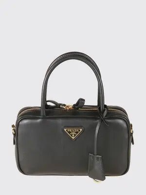 Prada Leather Bag With Triangle Logo - Black