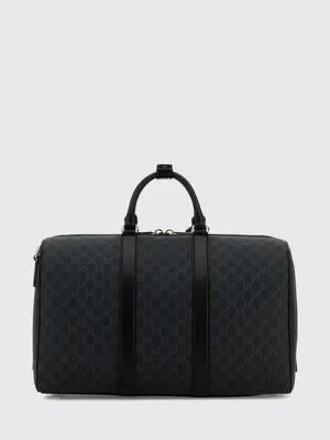Gucci Gg Supreme Duffle Bag With Leather Handles And Padlock - Black