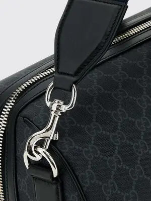 Gucci Gg Supreme Duffle Bag With Leather Handles And Padlock - Black