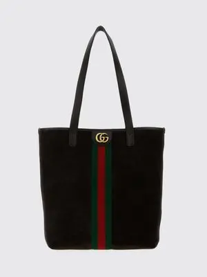 Gucci Ophidia Suede Tote Bag With Gg Monogram And Web Stripe - Black