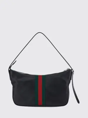 Gucci Lunetta Web Leather Shoulder Bag - Black