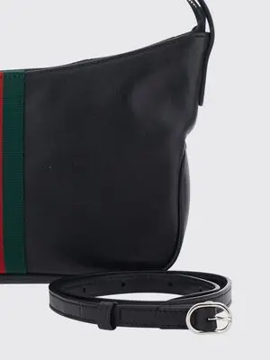 Gucci Lunetta Web Leather Shoulder Bag - Black