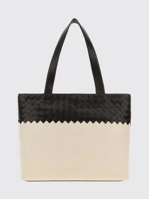 Bottega Veneta Woven Calfskin And Canvas Tote - Cream