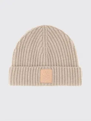 Loewe Ribbed Pure Cashmere Beanie With Cuff And Logo Patch - Cream