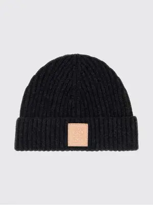 Loewe Ribbed Pure Cashmere Beanie With Cuff And Logo Patch - Black