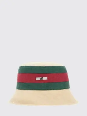 Gucci Striped Cotton Canvas Bucket Hat With Web Detail - Cream