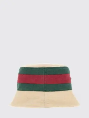 Gucci Striped Cotton Canvas Bucket Hat With Web Detail