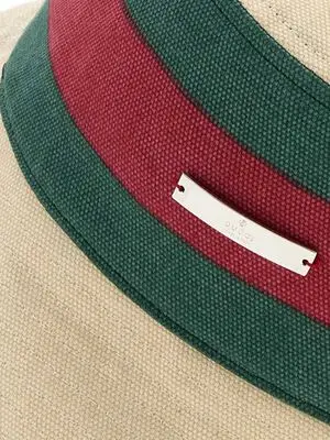 Gucci Striped Cotton Canvas Bucket Hat With Web Detail