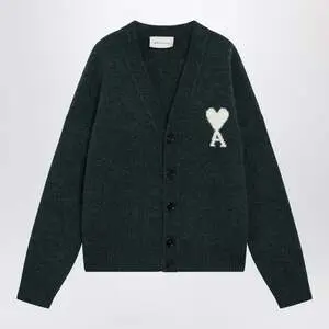AMI Paris Bottle De Coeur Cardigan In Alpaca Blend - Green