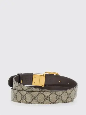 Gucci Marmont Reversible Gg Supreme Canvas And Leather Belt With Double G Buckle - Cream