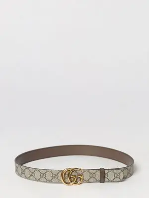 Gucci Marmont Reversible Gg Supreme Canvas And Leather Belt With Double G Buckle - Cream