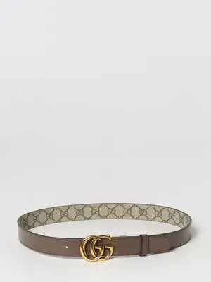 Gucci Marmont Reversible Gg Supreme Canvas And Leather Belt With Double G Buckle - Cream