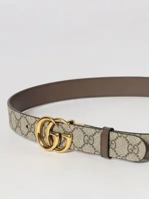Gucci Marmont Reversible Gg Supreme Canvas And Leather Belt With Double G Buckle - Cream