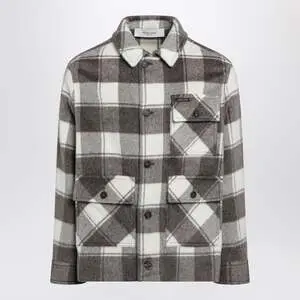 GOLDEN GOOSE Shirt Jacket With Taupe/cream Check Pattern In Mohair Blend