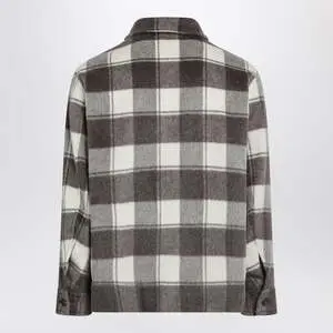 GOLDEN GOOSE Shirt Jacket With Taupe/cream Check Pattern In Mohair Blend