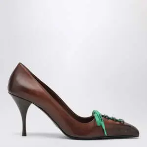 Prada Cacao Pumps In Antiqued-effect Leather