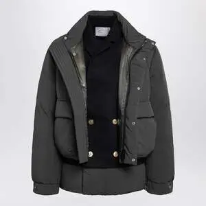 Sacai Khaki /navy Blue Down Jacket With Wool Insert - Green
