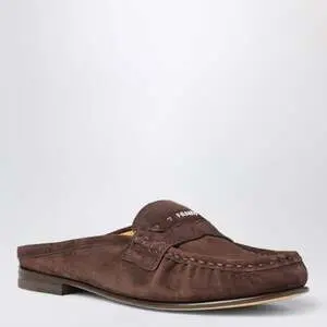Fendi Scrunch Sabots In Burnt Mogano Suede