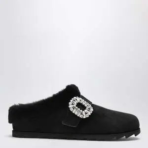 ROGER VIVIER Suede Belle Vivier Buckle Mules