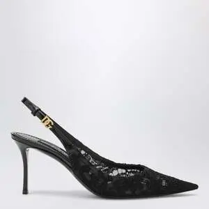 Dolce & Gabbana Cardinal Red Lace And Patent Slingback Shoes - Black