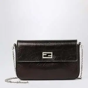 Fendi Compact Crackled Leather Wallet On Chain Tube - Black