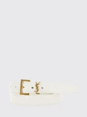 Saint Laurent Cassandre 3 Cm Calfskin Leather Belt With Monogram - White