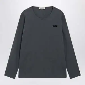 Miu Miu Hematite Stretch Poplin Top - Gray