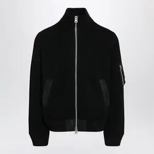 Sacai Fisherman Wool Knit Zip-up Cardigan - Black