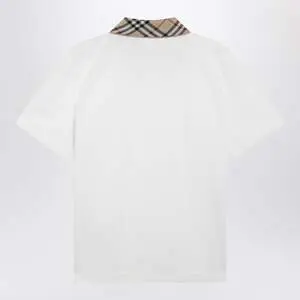 Burberry Chalk Cotton Pique Polo Shirt With Check Collar