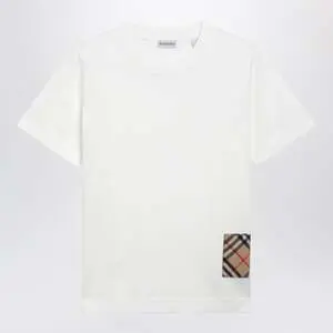Burberry Cotton T-shirt With Cashmere Check Appliqu - White