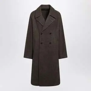 LEMAIRE Long Double-breasted Mud Wool And Alpaca Coat - Brown