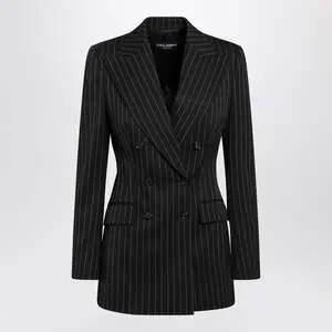 Dolce & Gabbana Double-breasted Pinstripe Blazer In Virgin Wool - Black