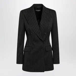 Dolce & Gabbana Double-breasted Virgin Wool Pinstripe Blazer - Black