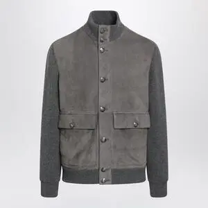 Brunello Cucinelli Brunello Cucinelli Suede And Cashmere High Neck Jacket Gray