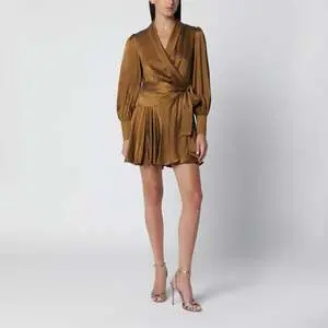 Zimmermann Khaki Silk Wrap Mini Dress - Green