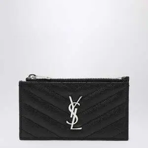 Saint Laurent Calfskin Zip Card Holder - Black