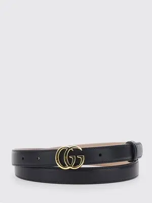 Gucci Gg Marmont Slim Calfskin Leather Belt With Double G Buckle - Black