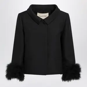 Valentino Garavani Virgin Wool And Silk Jacket With Fur Cuffs - Black