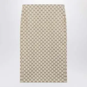 Gucci Midi Skirt In New Sand Gg Cotton - Cream