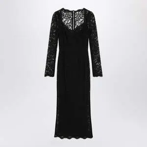 Dolce & Gabbana Floral Lace Midi Dress - Black