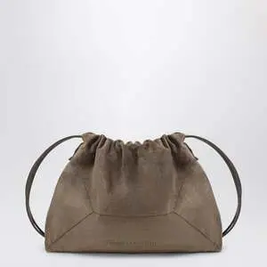 Brunello Cucinelli Grey Green Suede Bc Duo Pouch Bag With Monile - Brown