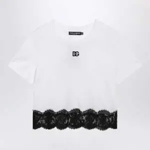 Dolce & Gabbana Jersey T-shirt With Lace Trim - White