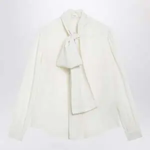 Saint Laurent Chalk Silk Lavalliã¨re-neck Blouse