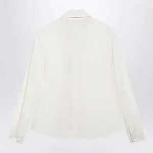Saint Laurent Chalk Silk Lavalliã¨re-neck Blouse