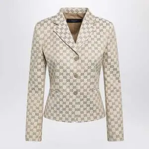 Gucci Fitted Jacket In New Sand Gg Cotton - Cream