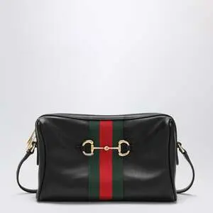 Gucci Small Horsebit Web Leather Camera Bag - Black