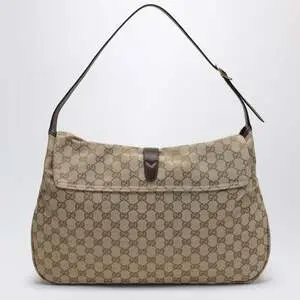 Gucci Jackie Flap Large Brown Gg Fabric Shoulder Bag