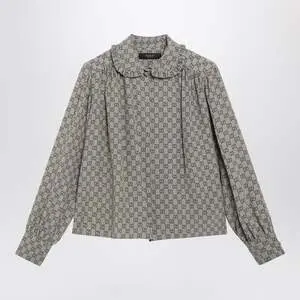 Gucci Beige Gg Print Silk Crãªpe De Chine Shirt - Cream